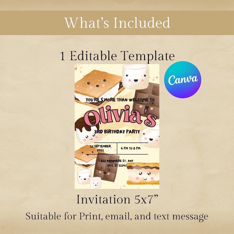 S'mores Birthday Party Invitation Editable Campfire Party Invite for a ...
