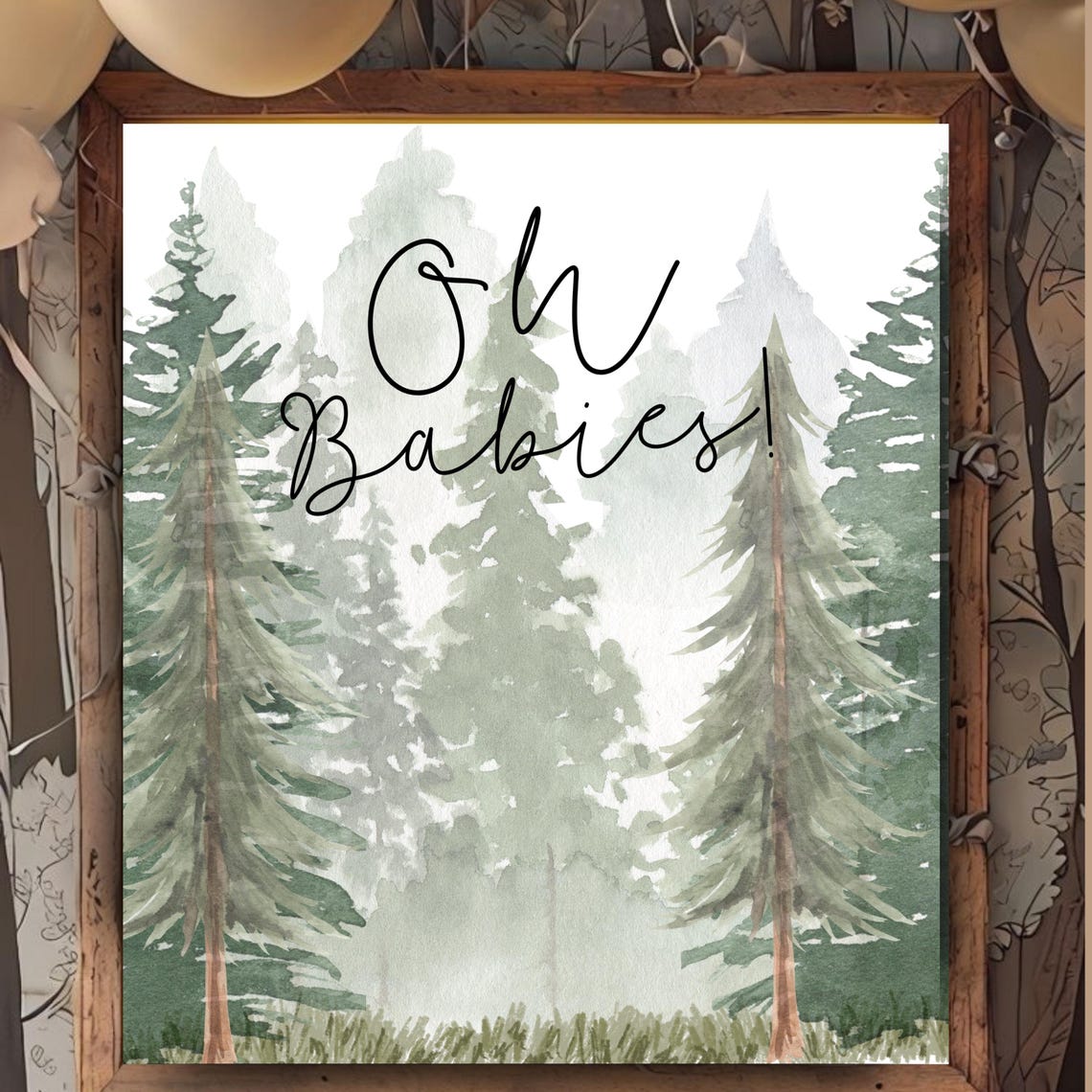 Woodland Baby Shower Background Forest Animal Theme Rustic Neutral Baby ...