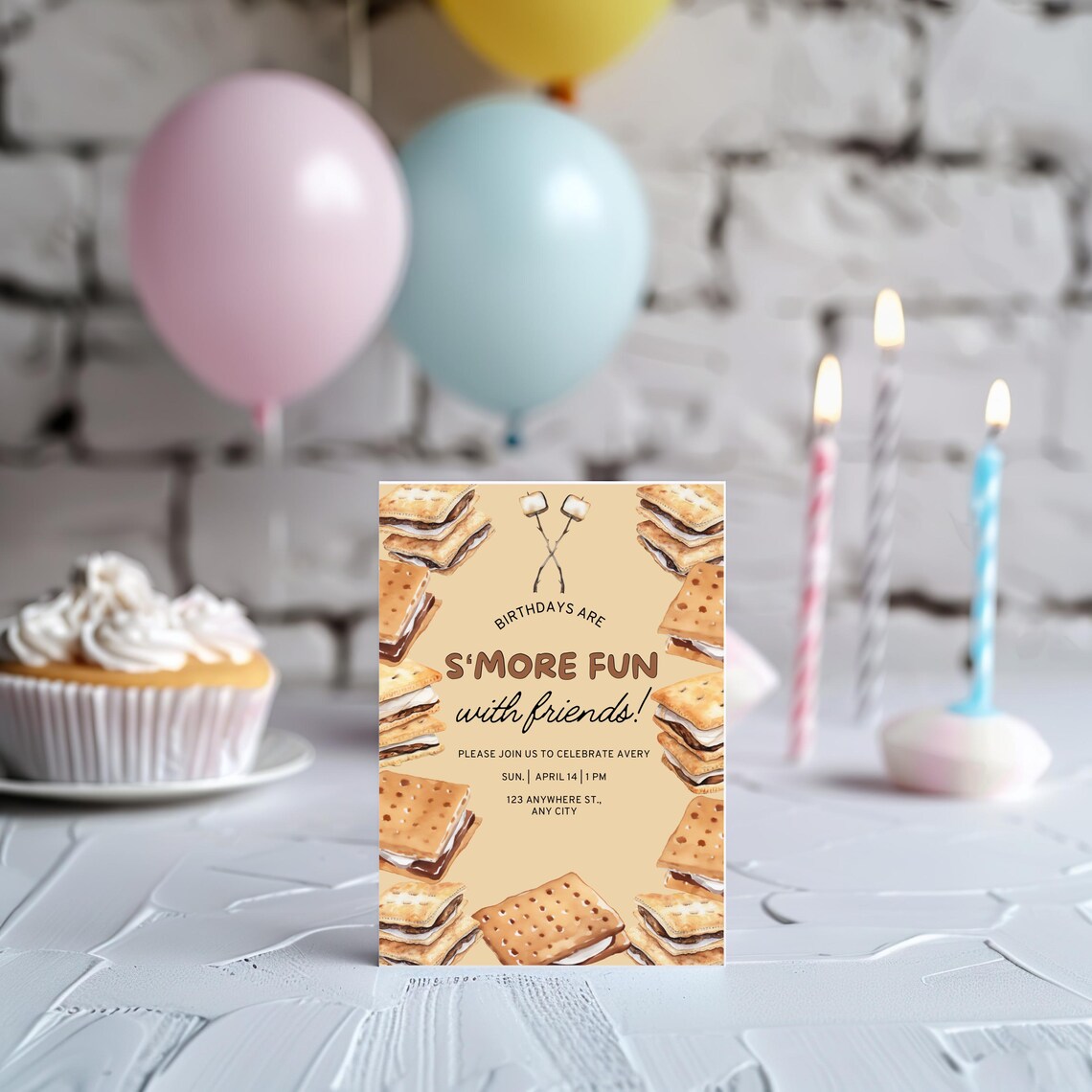 Smores Themed Birthday Party Invitation Editable Campfire Birthday ...