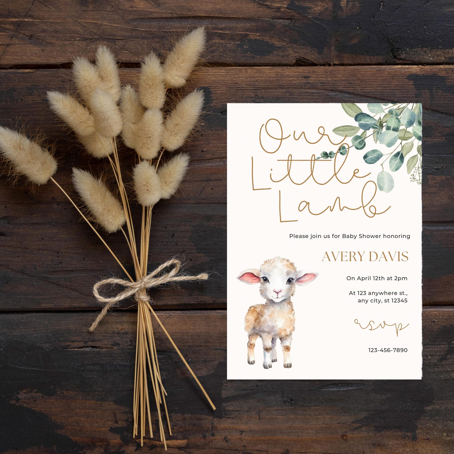 Little Lamb Printable Baby Shower Invitation Digital Download Spring ...