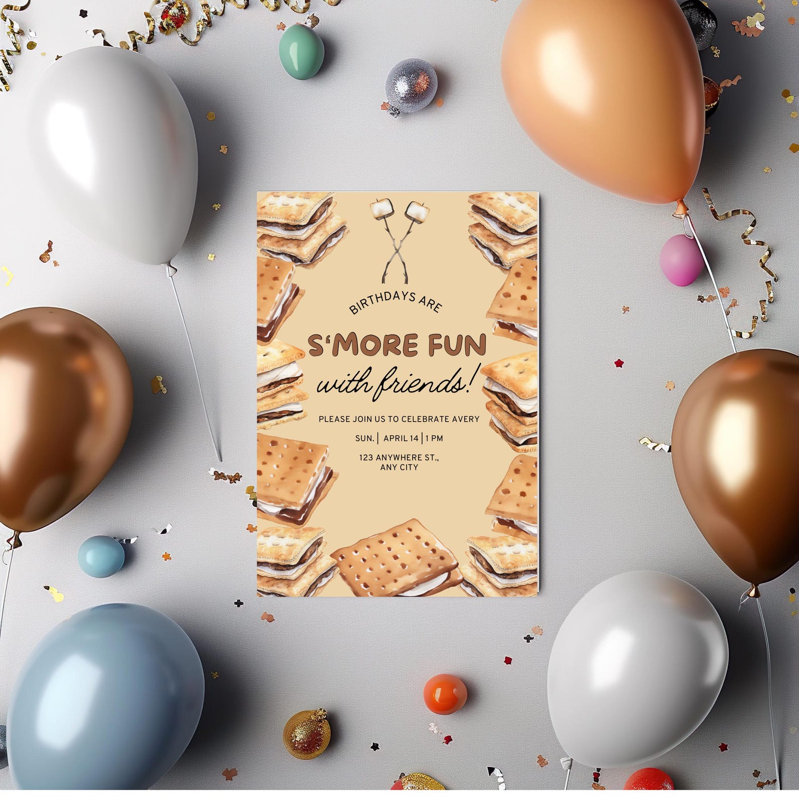 Smores Themed Birthday Party Invitation Editable Campfire Birthday ...