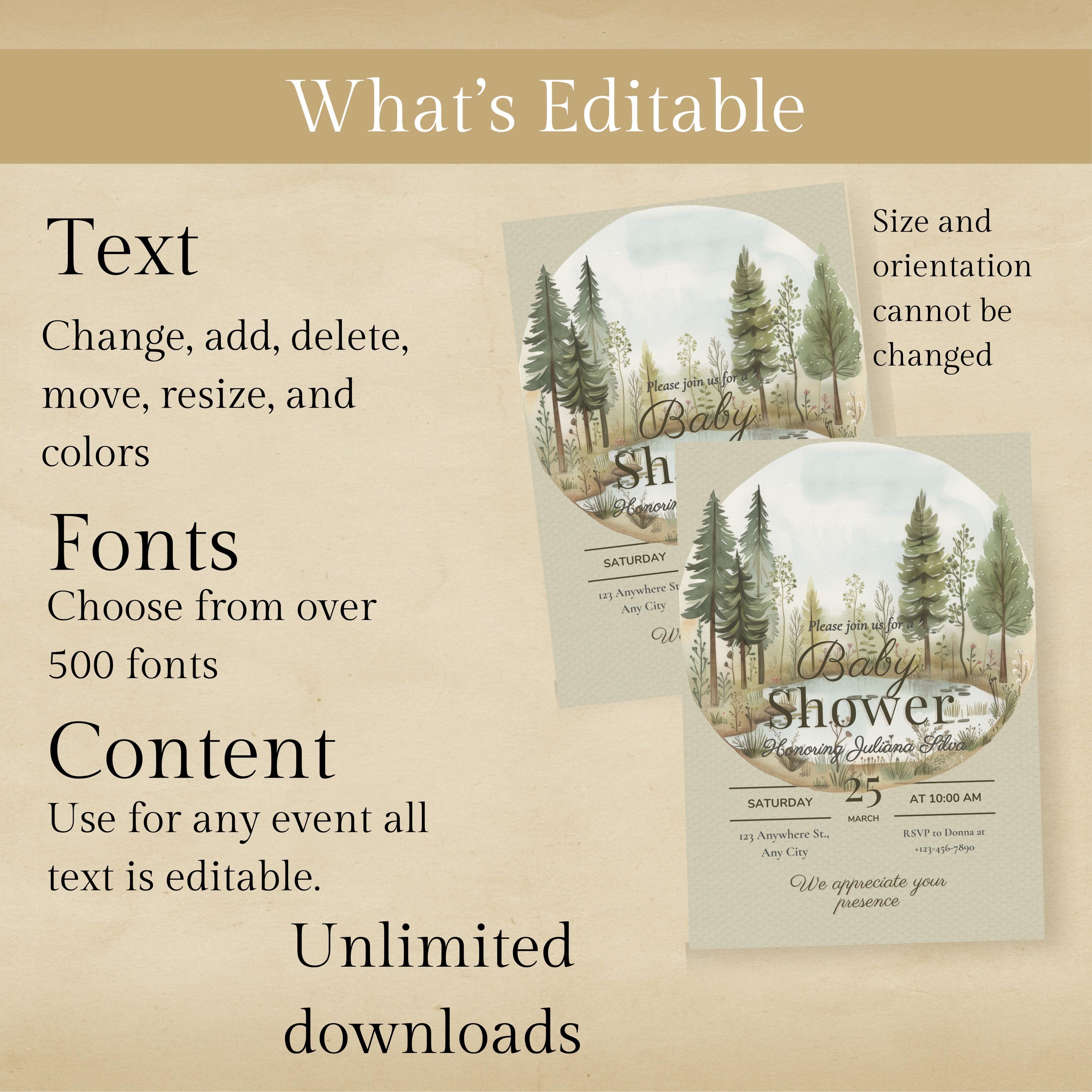 Woodland Baby Shower Invitation: Rustic Forest Animals, Editable ...