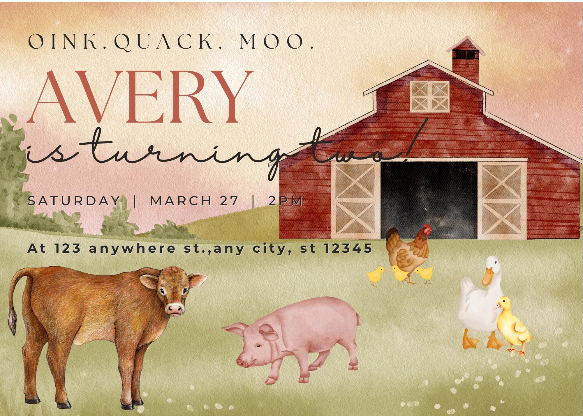 Farm Birthday Party Invitation Digital Download | Canva Template ...