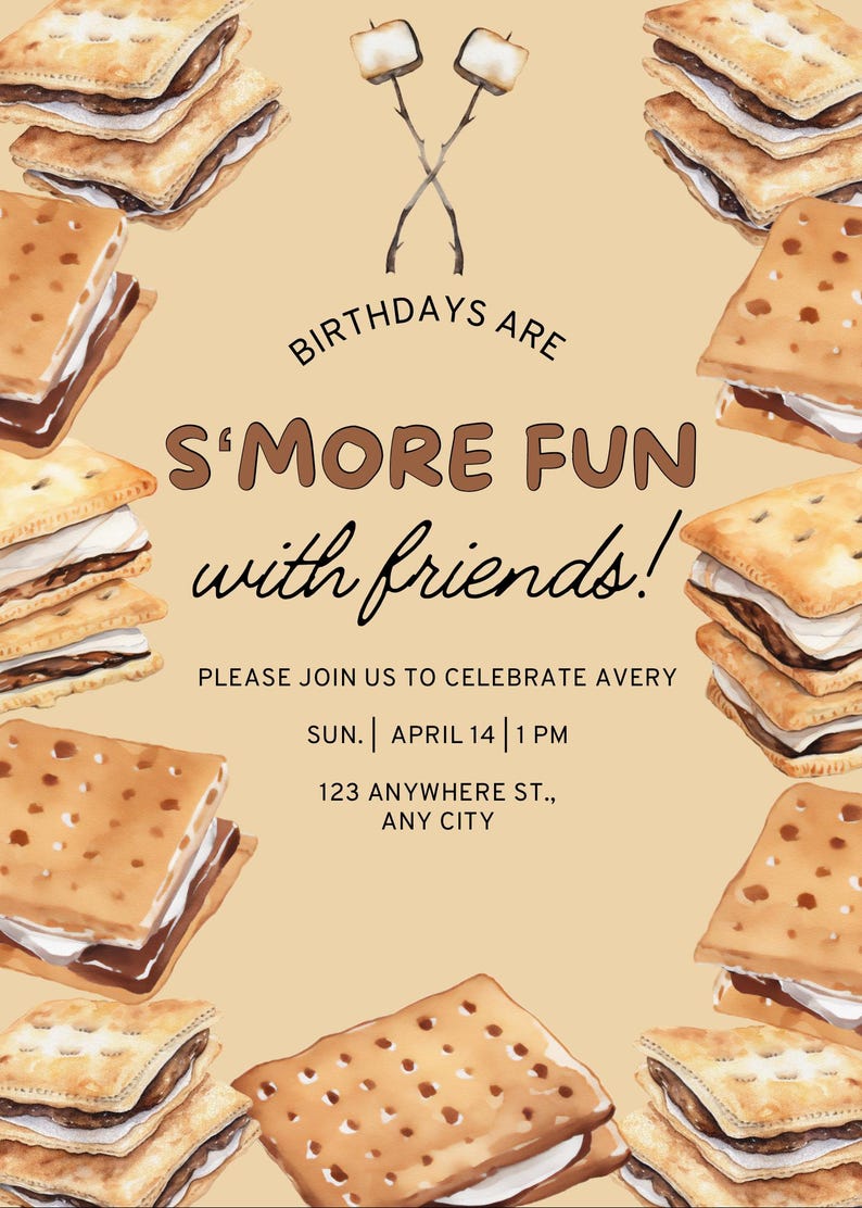 Smores Themed Birthday Party Invitation Editable Campfire Birthday ...