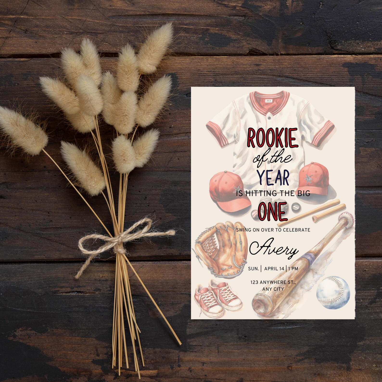 Rookie of the Year First Birthday Party Invitation - Baseball Themed ...