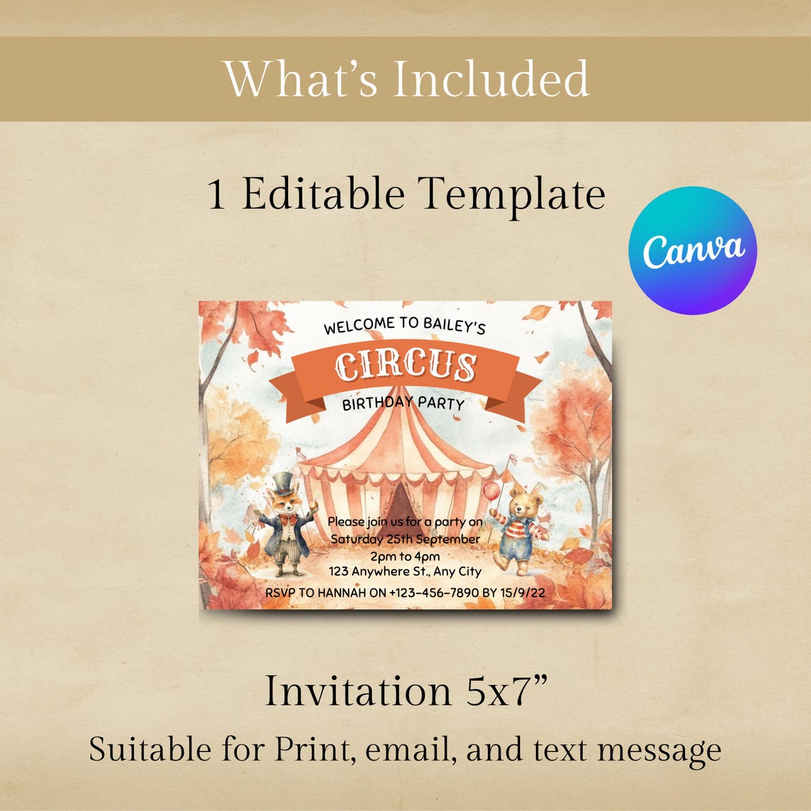 Editable Fall Circus Themed Birthday Party Invitation Carnival Birthday ...