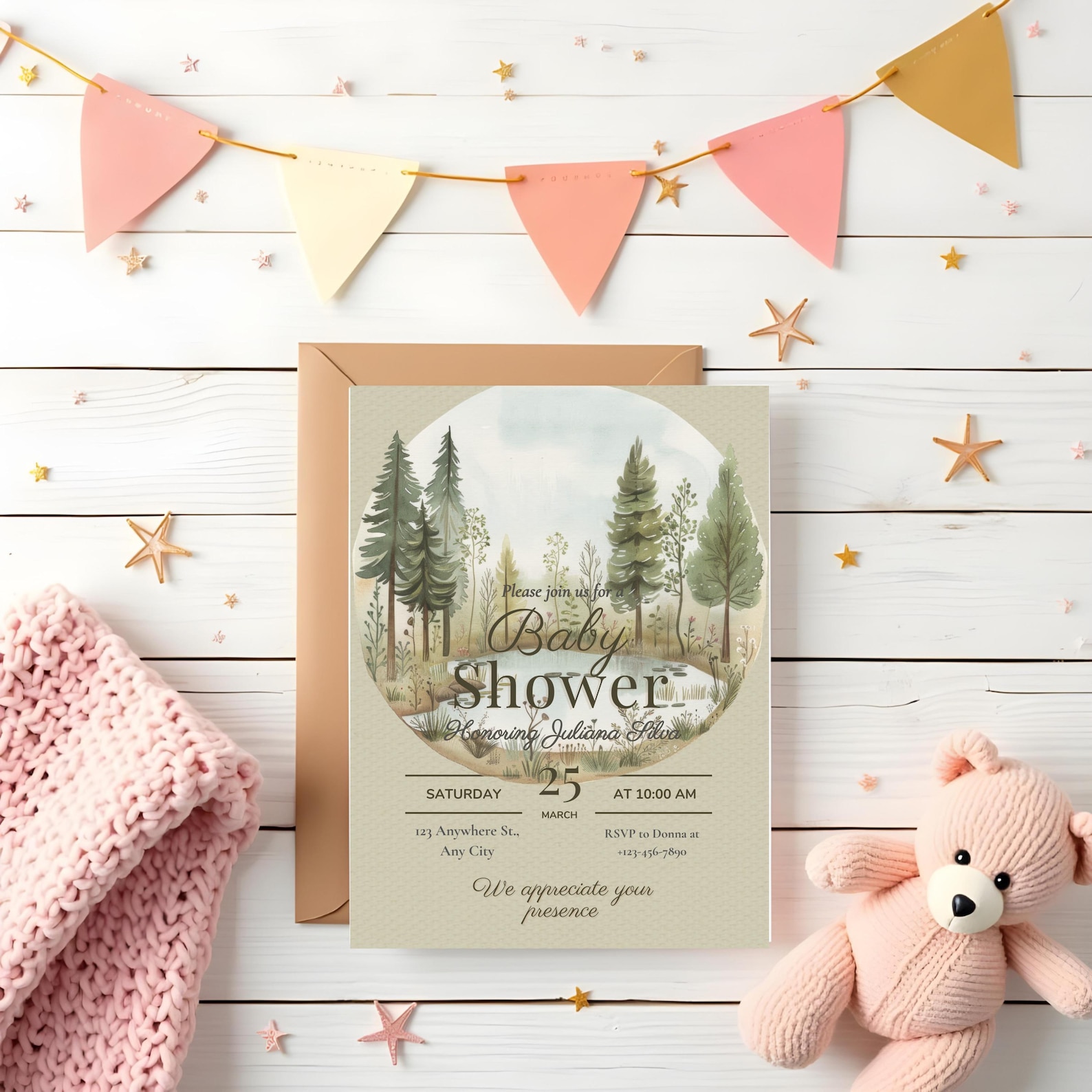 Woodland Baby Shower Invitation: Rustic Forest Animals, Editable ...