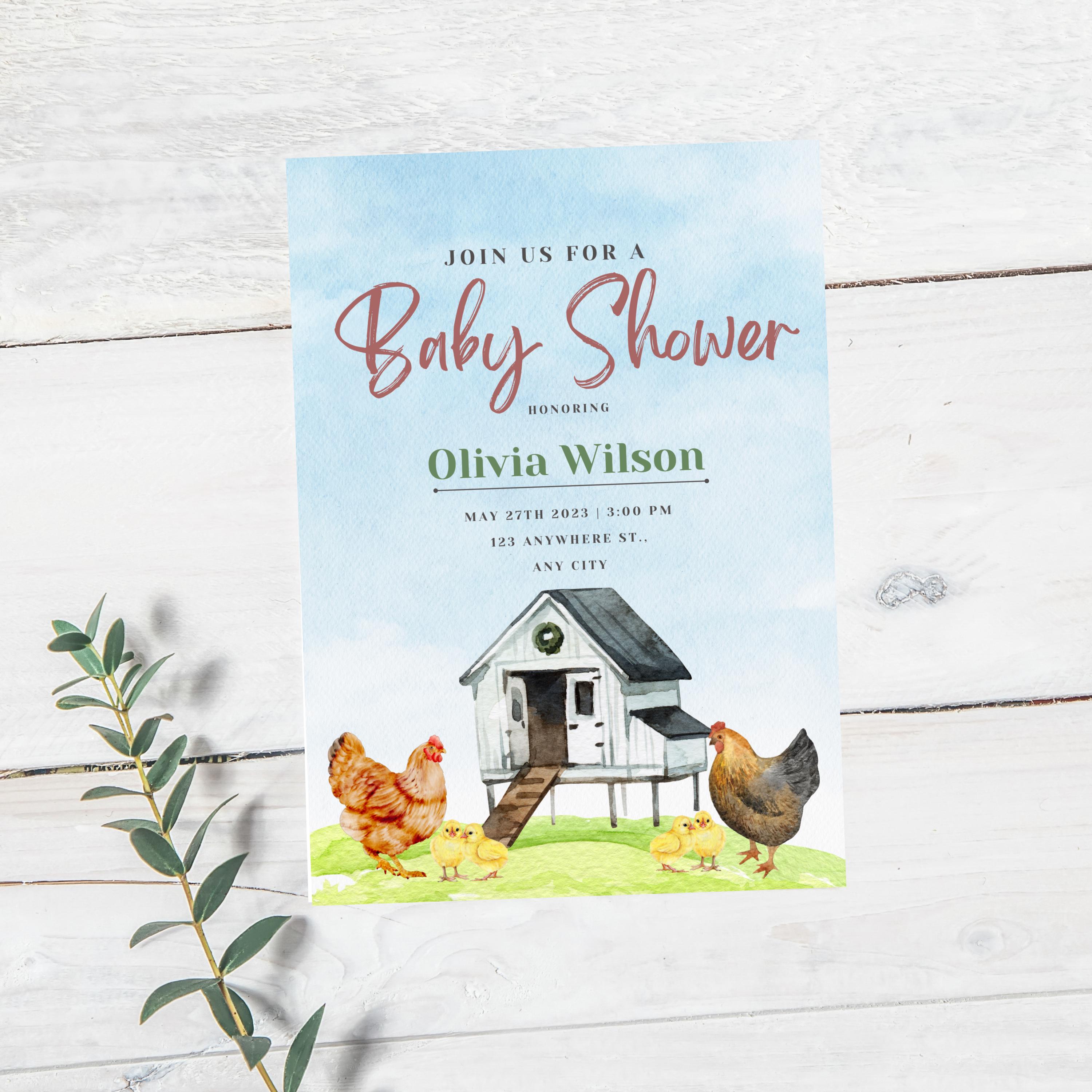 Farm Baby Shower Invitation Chicken and Chicks Barnyard Theme Editable ...