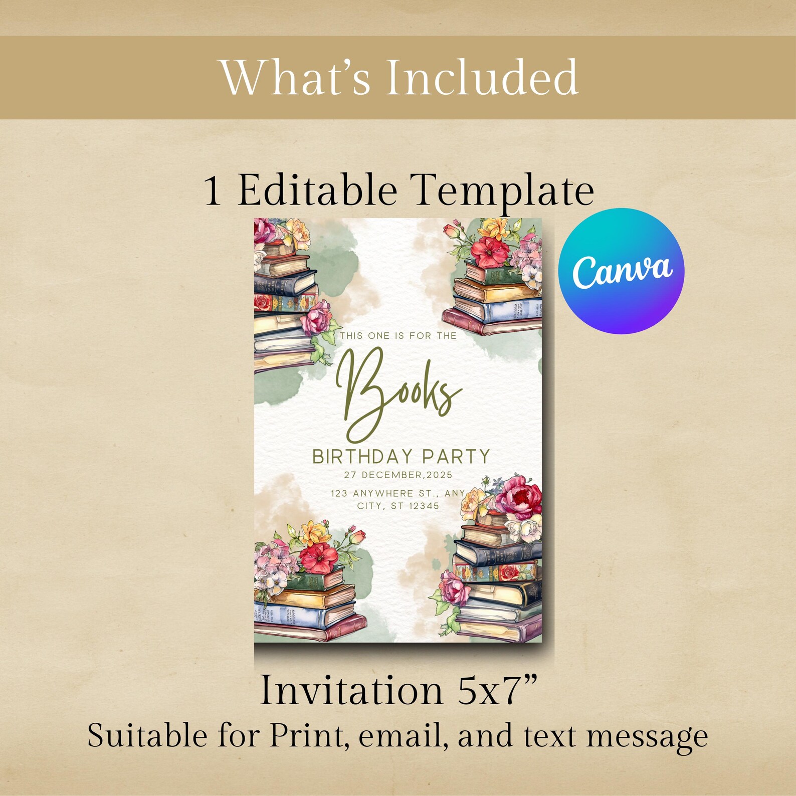 This One is for the Books Birthday Party Invitation | Editable in Canva ...