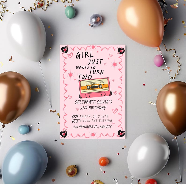 Girls Just Wanna Have Fun Birthday Invitation Birthday Party Invitation ...