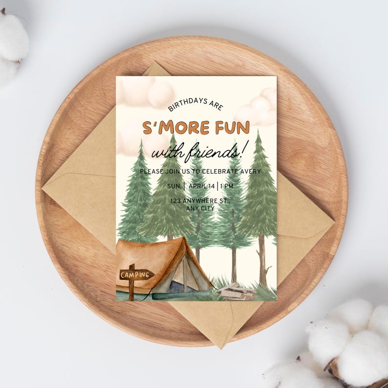 Camping Birthday Party Invitation Editable Campfire Party Invite for a ...