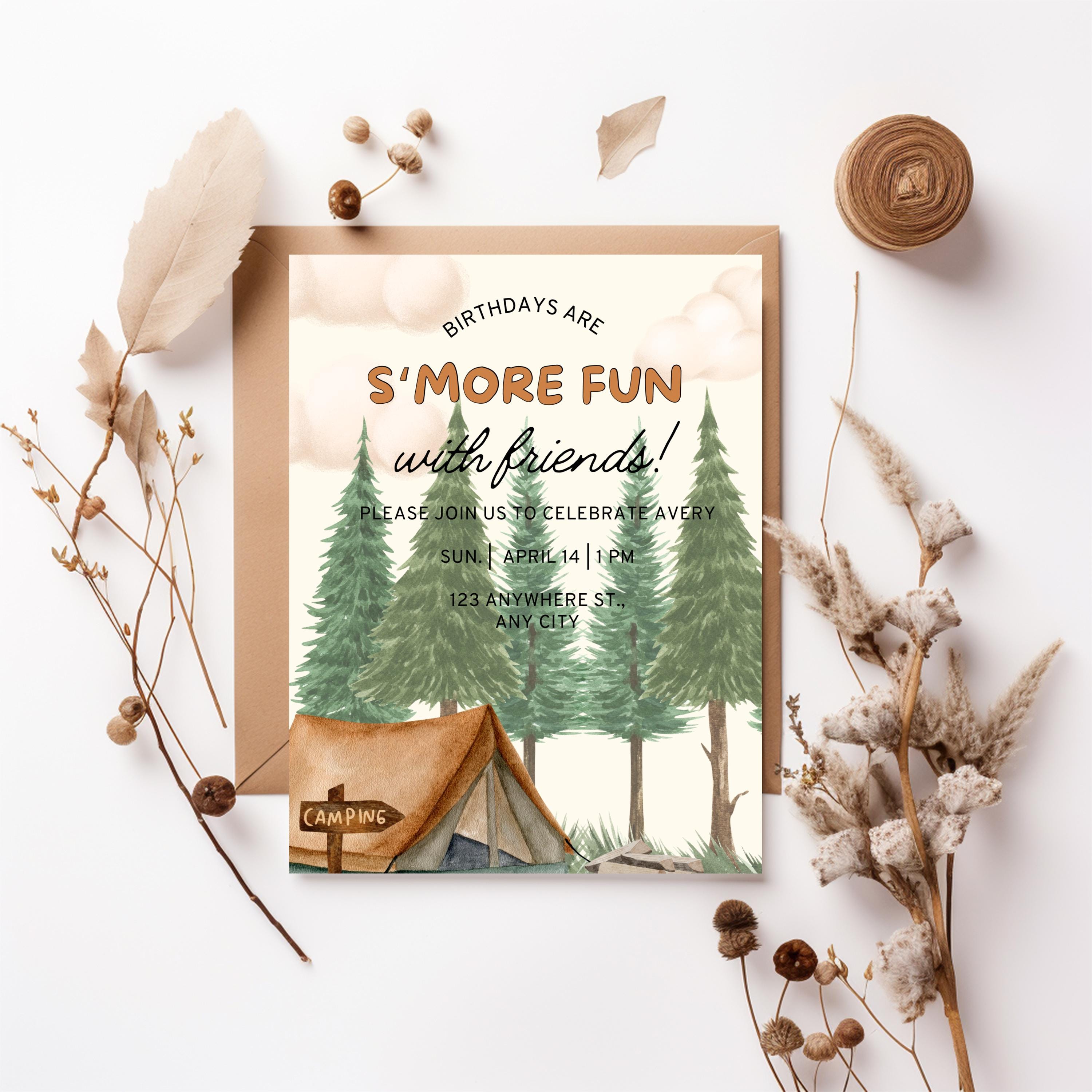 Camping Birthday Party Invitation Editable Campfire Party Invite for a ...