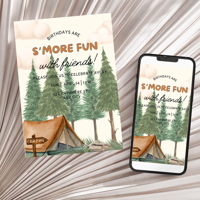 Camping Birthday Party Invitation Editable Campfire Party Invite for a ...