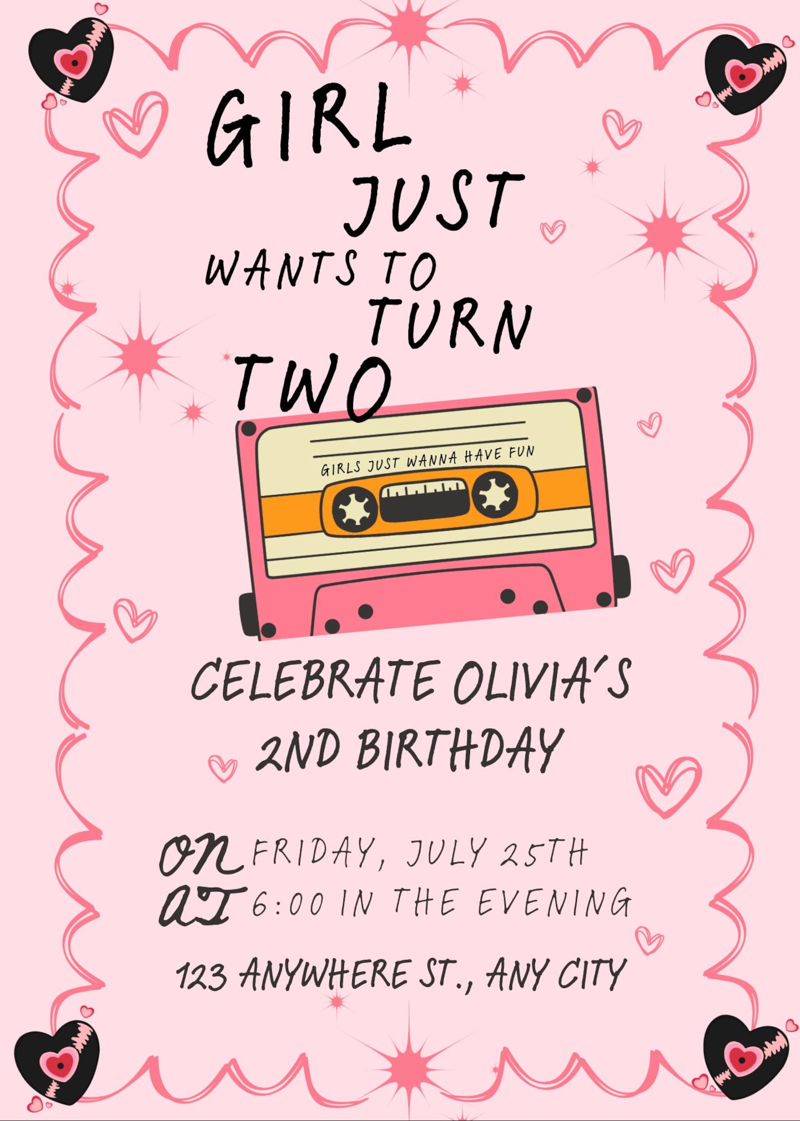 Girls Just Wanna Have Fun Birthday Invitation Birthday Party Invitation ...
