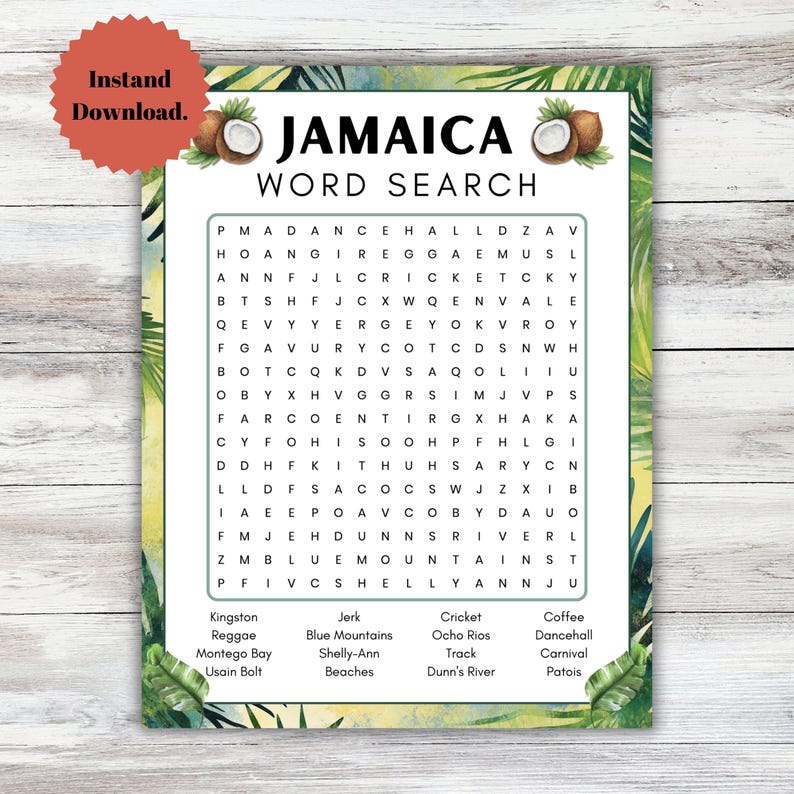 Jamaica Word Search Puzzle Printable | Fun Educational Game | Cultural ...