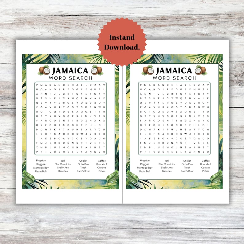 Jamaica Word Search Puzzle Printable | Fun Educational Game | Cultural ...