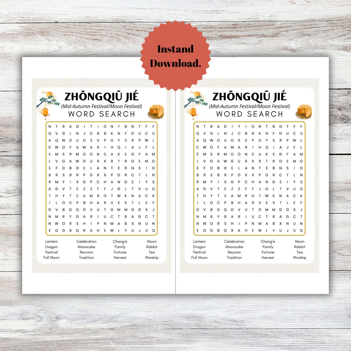 Moon Festival (zhōngqiū Jié / Mid-autumn Festival) Word Search Puzzle ...