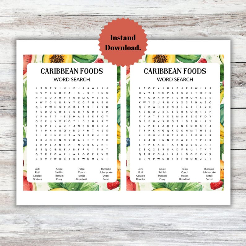 Caribbean Foods Word Search Puzzle Printable | Fun Educational Game ...