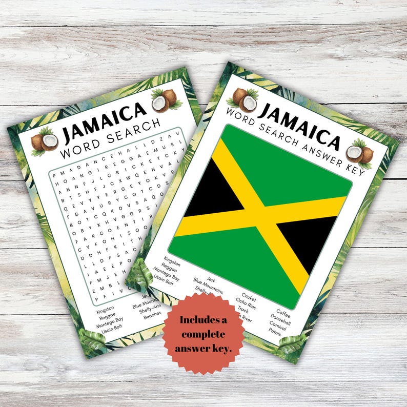 Jamaica Word Search Puzzle Printable | Fun Educational Game | Cultural ...