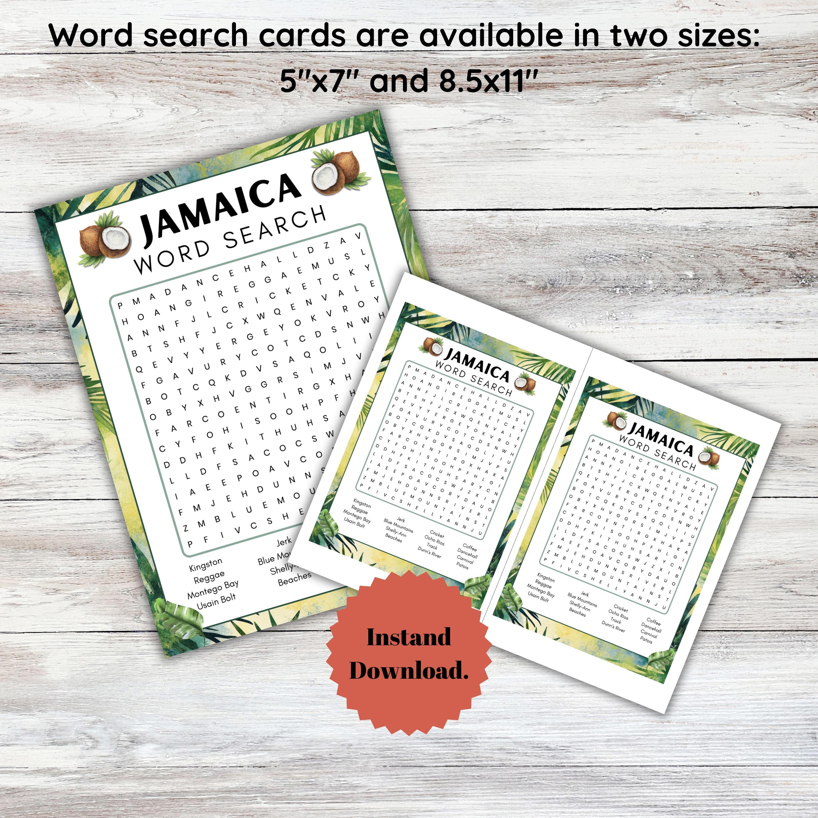 Jamaica Word Search Puzzle Printable | Fun Educational Game | Cultural ...