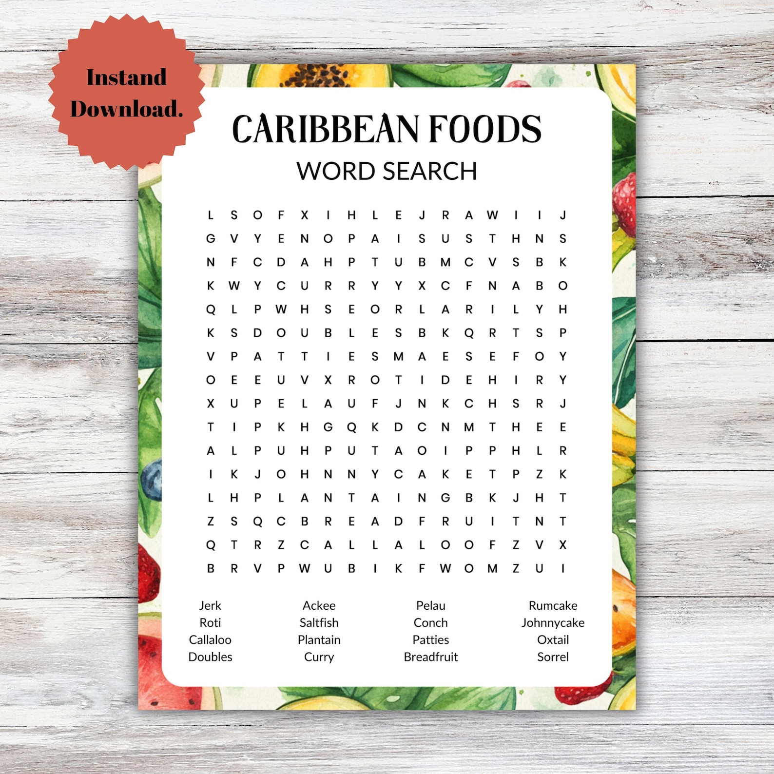 Caribbean Foods Word Search Puzzle Printable | Fun Educational Game ...