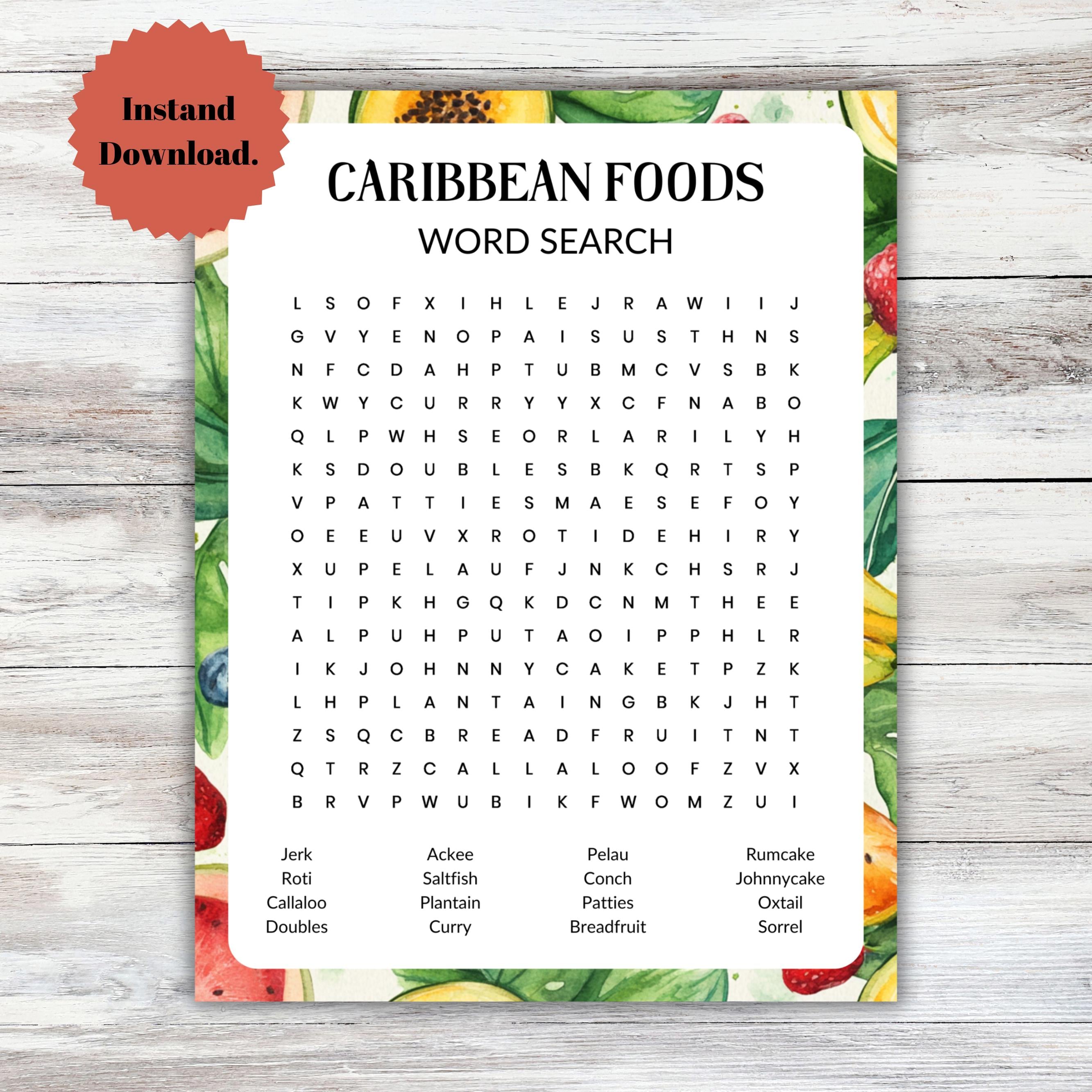 Caribbean Foods Word Search Puzzle Printable | Fun Educational Game ...