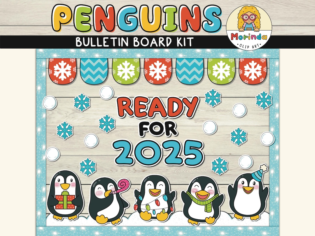 Happy New Year 2025 Bulletin Board Printable | Penguins Bulletin Board ...