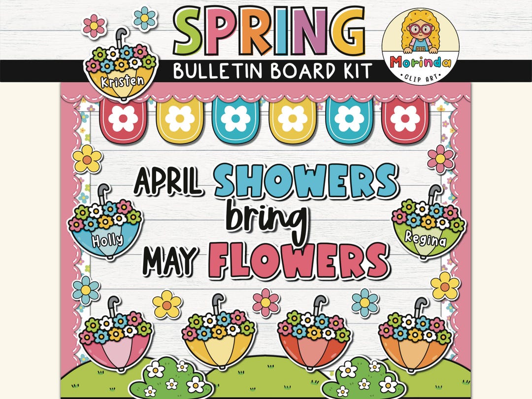 April Showers Bring May Flowers Bulletin Board Kit, Spring Classroom ...