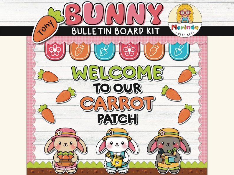 Bunny Spring Bulletin Board Printable | Carrot | Rabbit Bulletin Board ...
