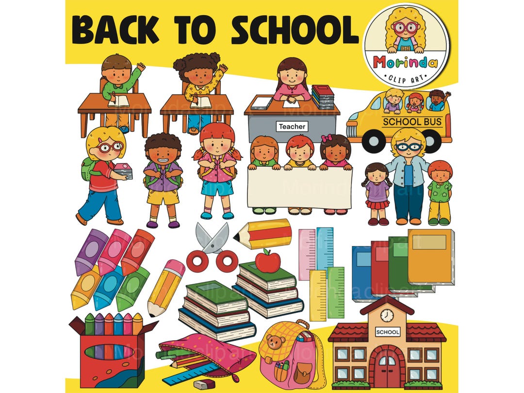 Back to School Clip Art Set Hand Draw School Supplies Clip Art Kids ...