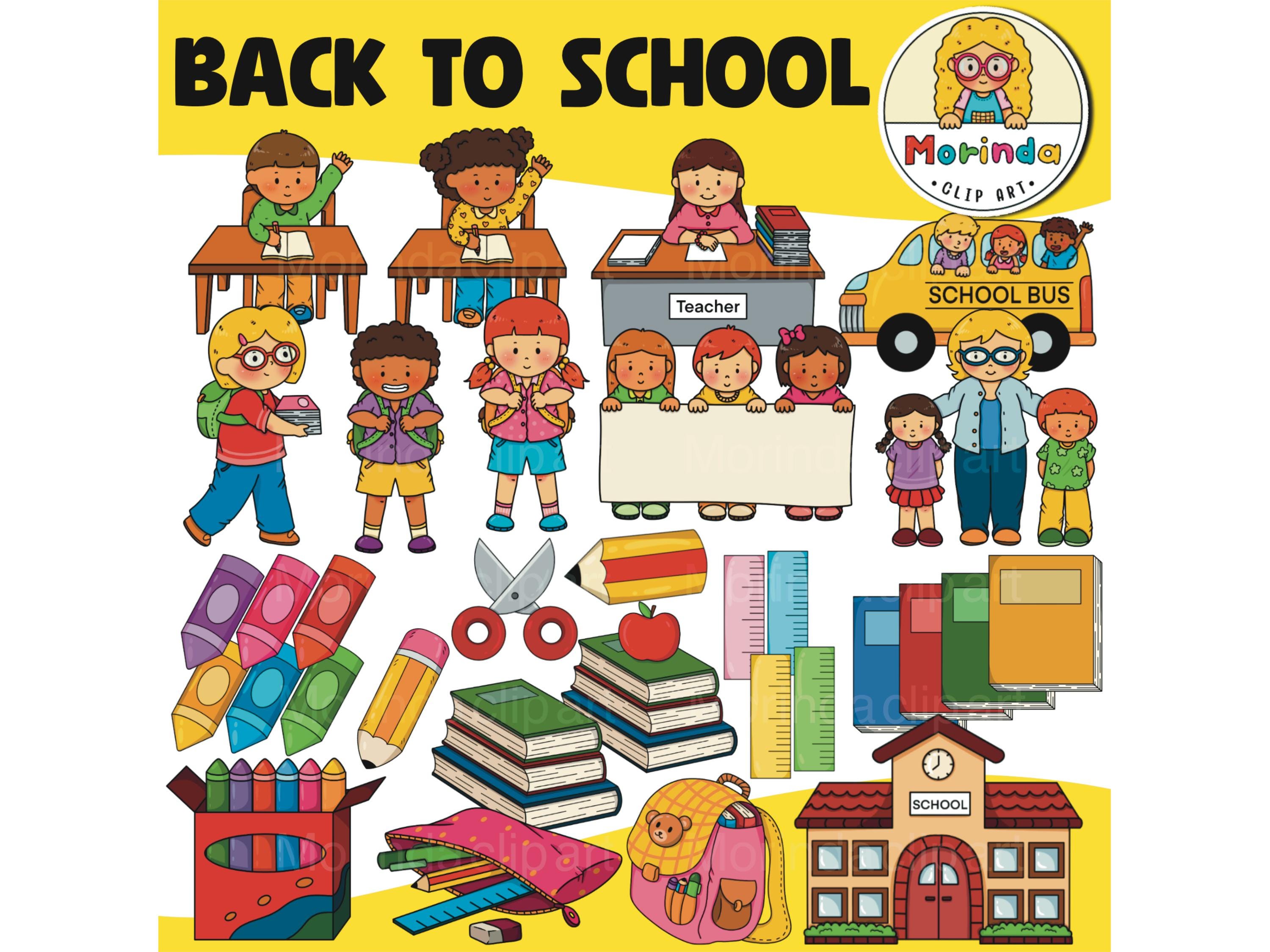 Back to School Clip Art Set Hand Draw School Supplies Clip Art Kids ...