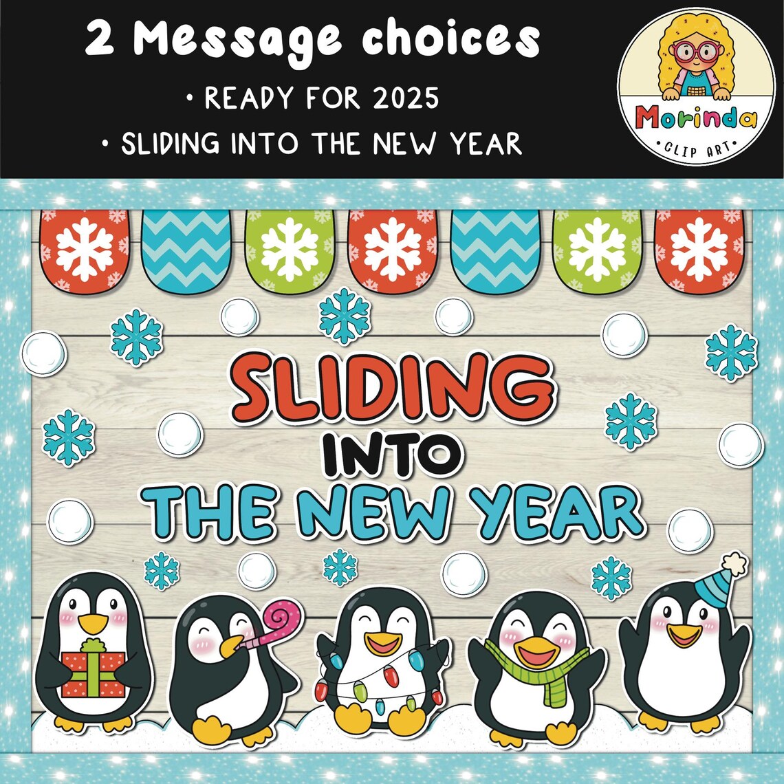 Happy New Year 2025 Bulletin Board Printable | Penguins Bulletin Board ...