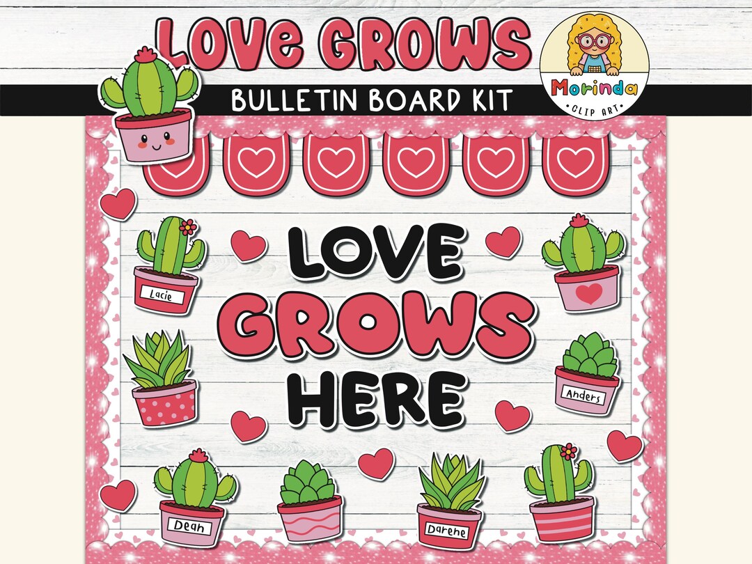 Cactus Plants Valentine's Day Bulletin Board Kit Printable | Love Grows ...