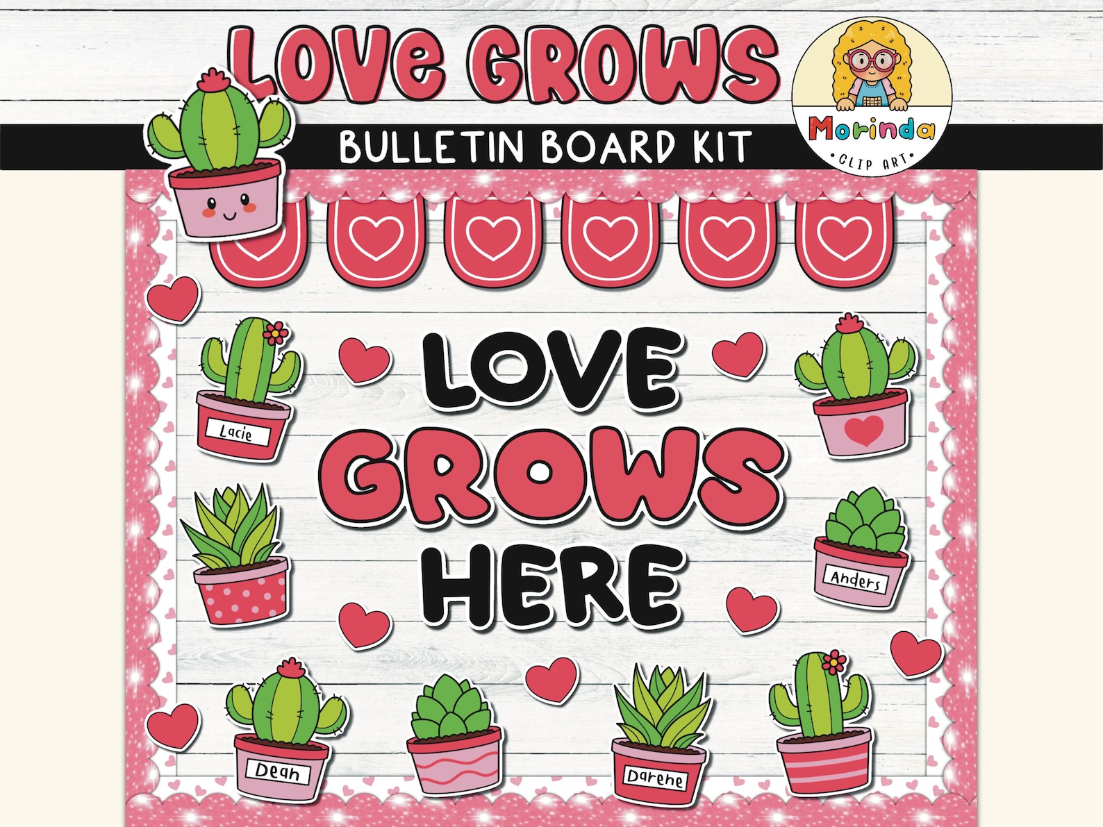 Cactus Plants Valentine's Day Bulletin Board Kit Printable | Love Grows ...