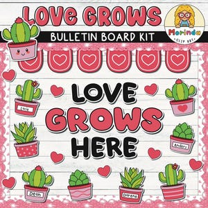 Cactus Plants Valentine's Day Bulletin Board Kit | Love Grows Here ...