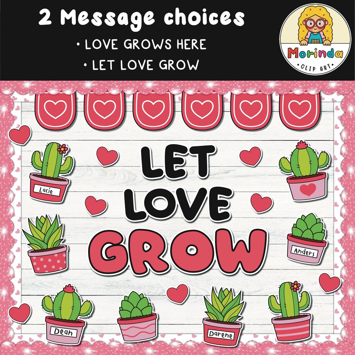Cactus Plants Valentine's Day Bulletin Board Kit Printable | Love Grows ...