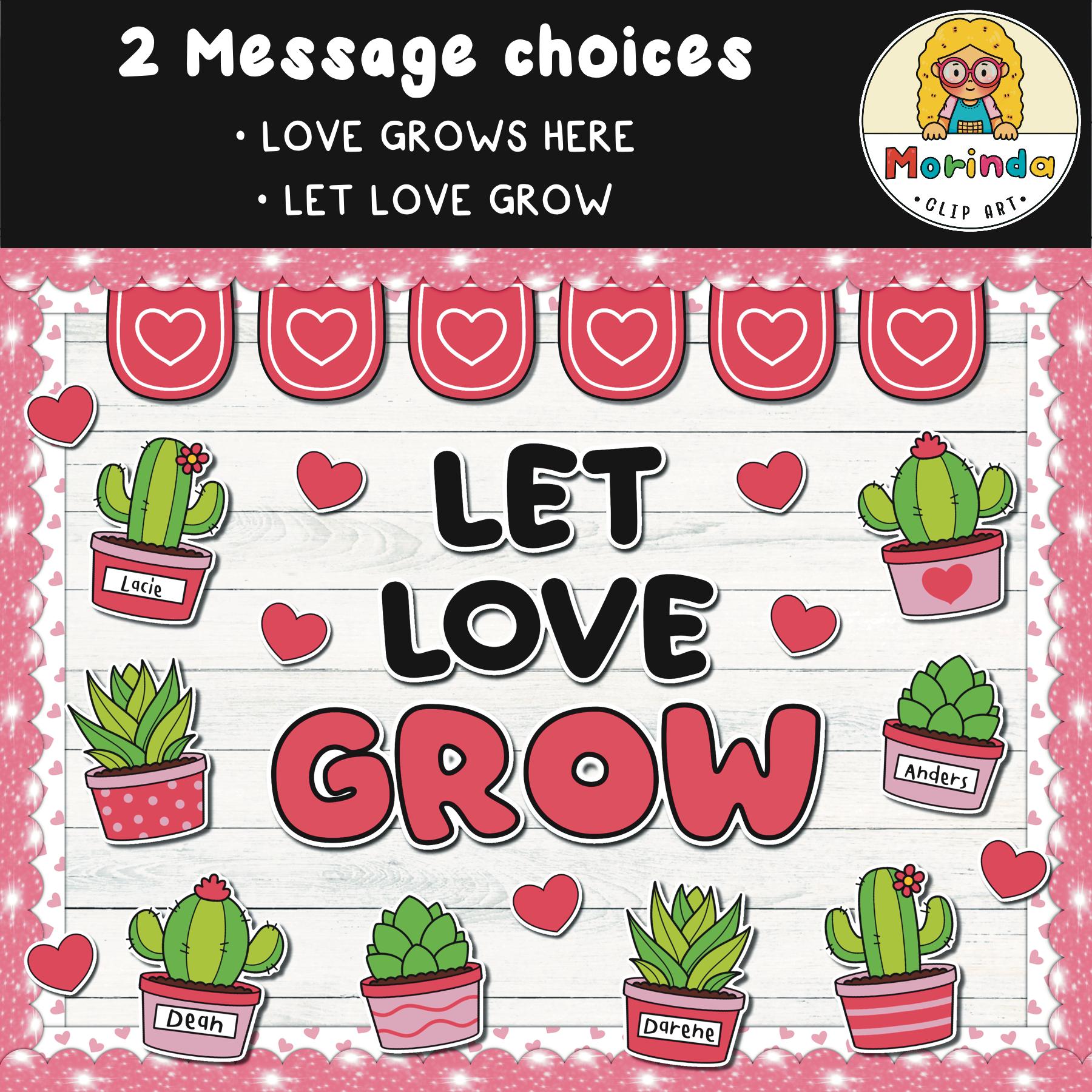 Cactus Plants Valentine's Day Bulletin Board Kit Printable | Love Grows ...