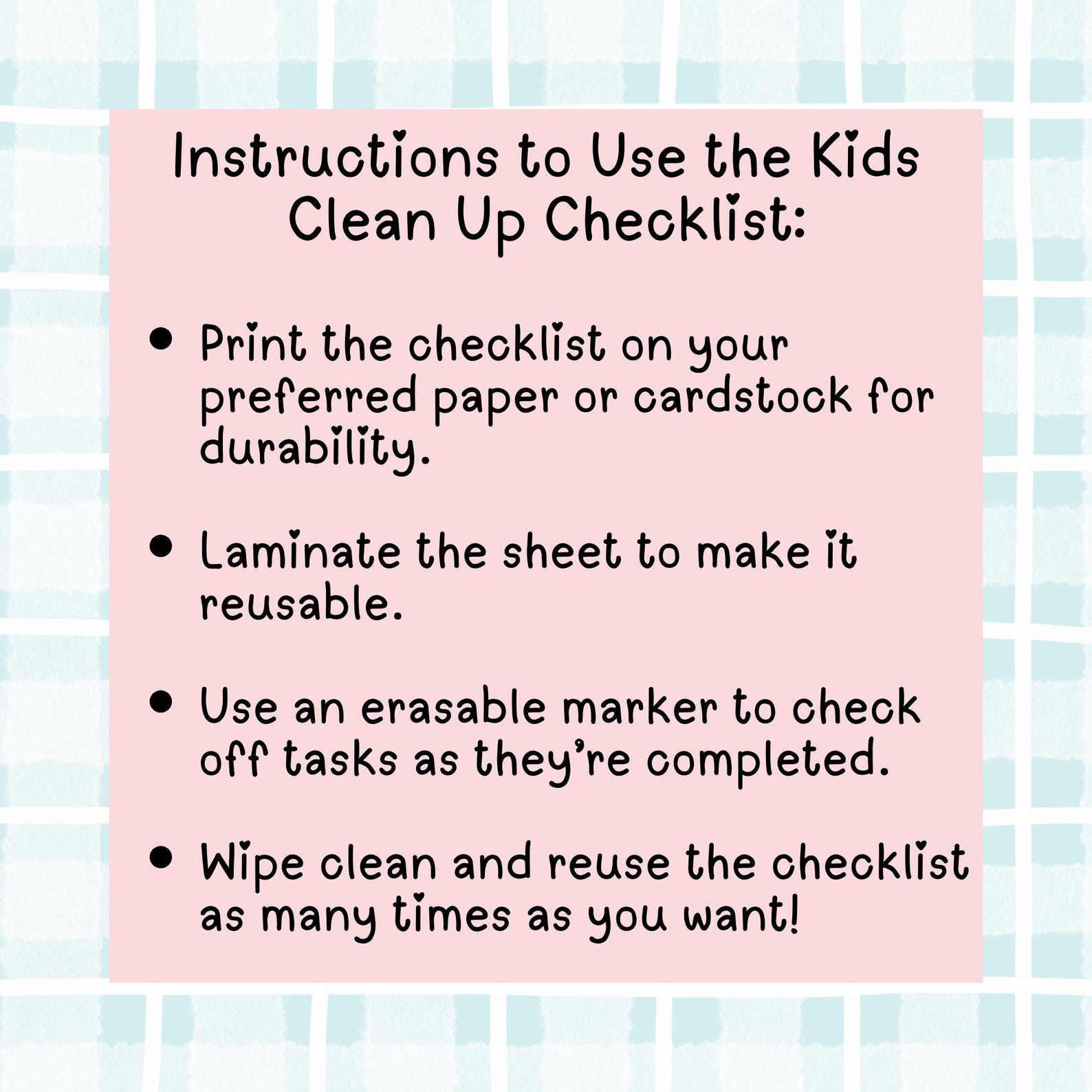 Kids Clean up Checklist, Daily Chore Checklist for Toddlers, Kids ...