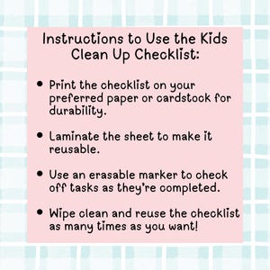 Kids Clean up Checklist, Daily Chore Checklist for Toddlers, Kids ...