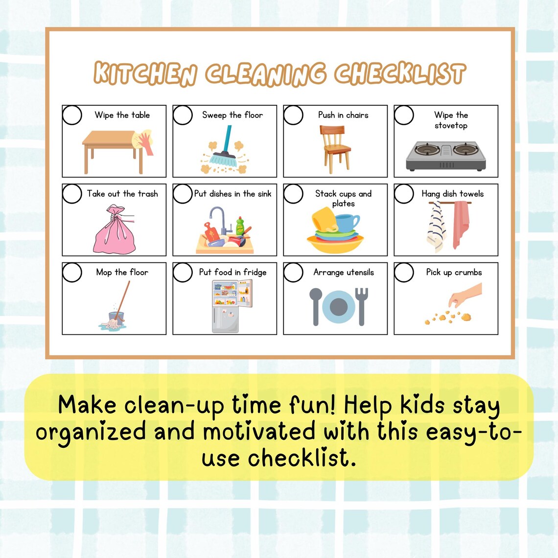 Kids Clean up Checklist, Daily Chore Checklist for Toddlers, Kids ...