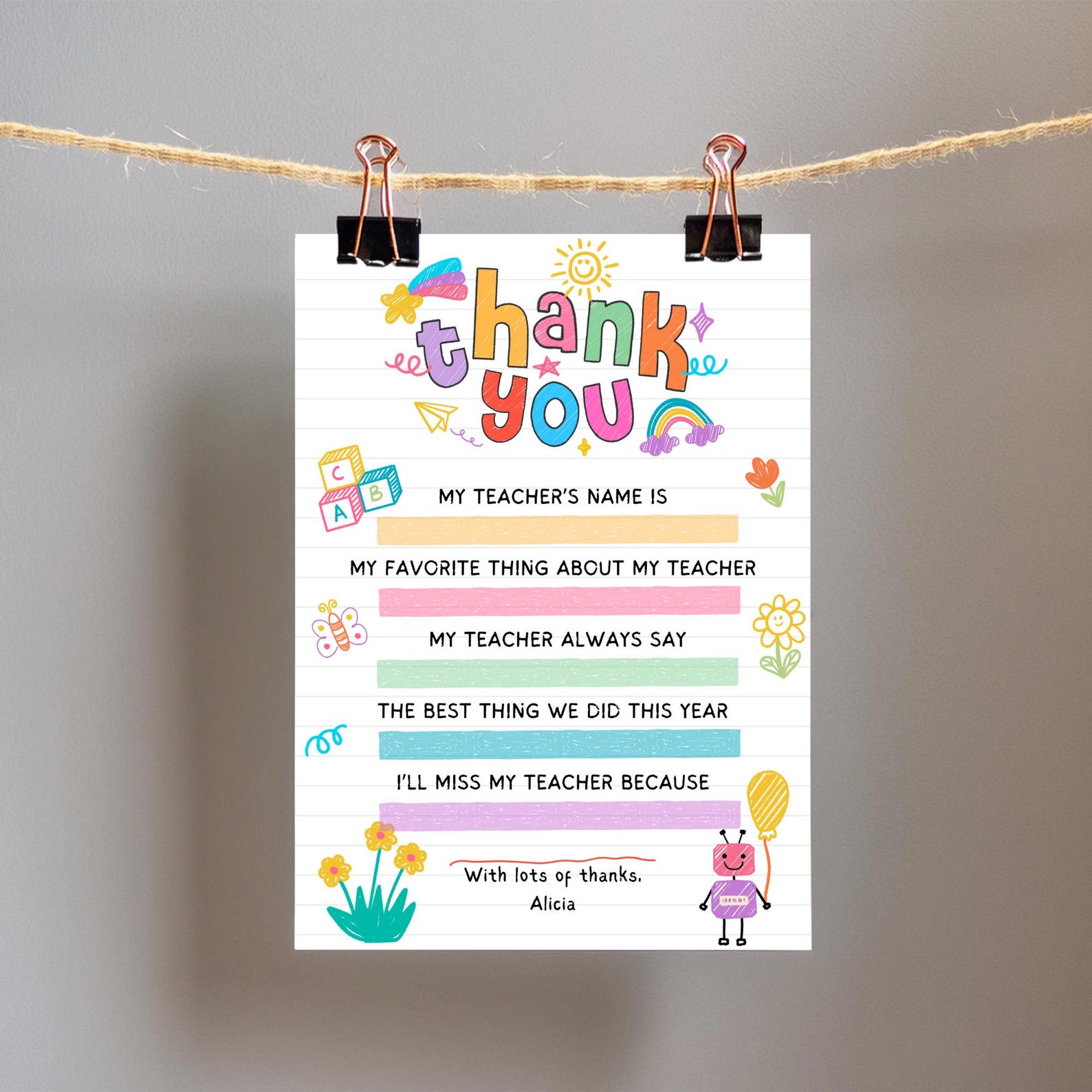 Thank You Teacher Gift Printable Letter, Teacher Appreciation Coloring ...