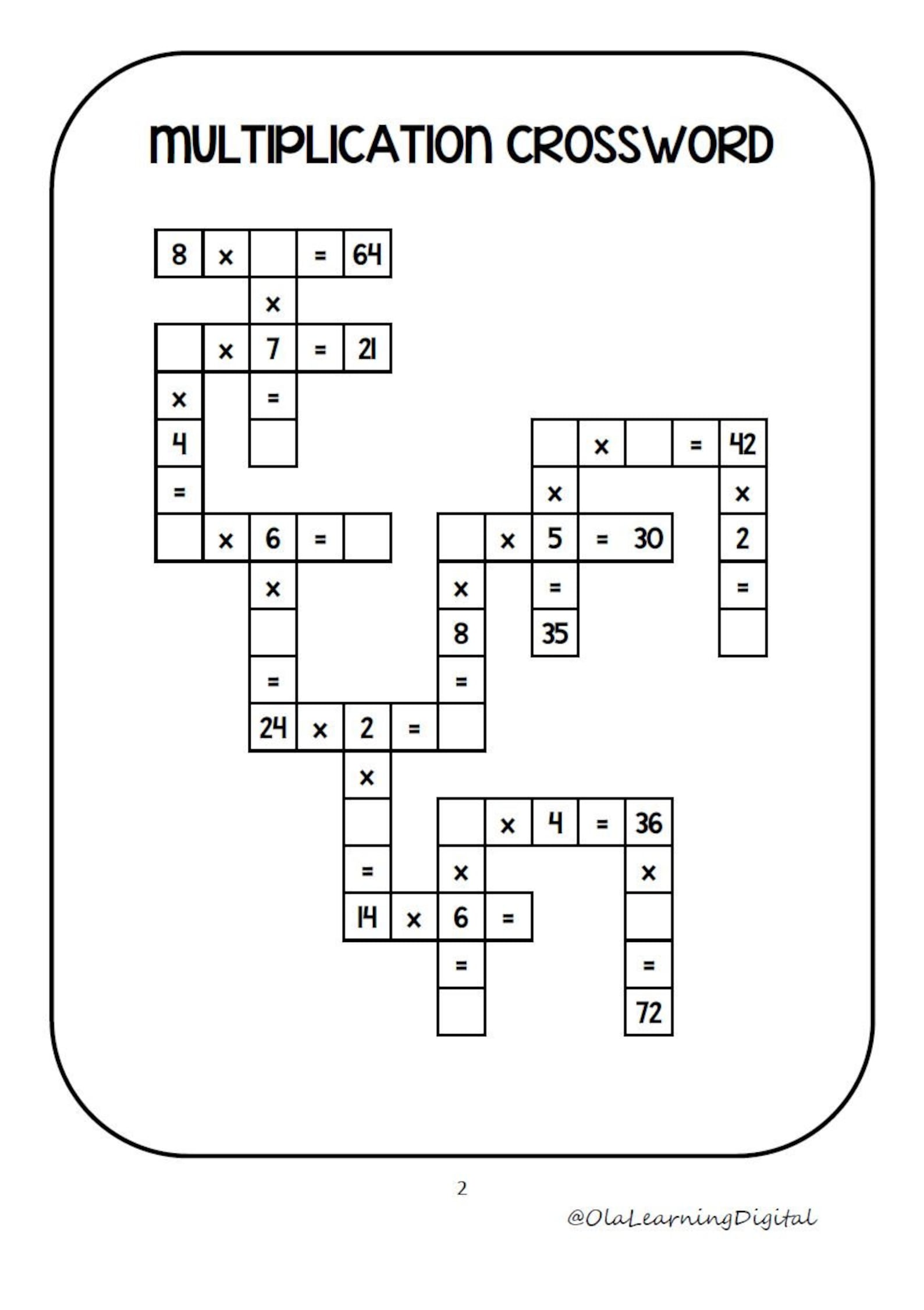 Multiplication Crossword Puzzle, Multiplying Practice Worksheet ...
