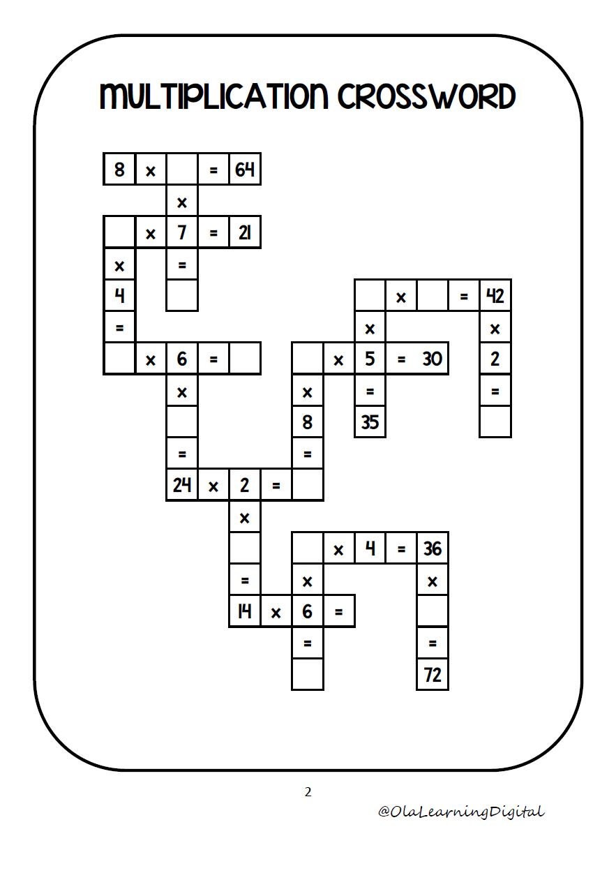 Multiplication Crossword Puzzle, Multiplying Practice Worksheet ...