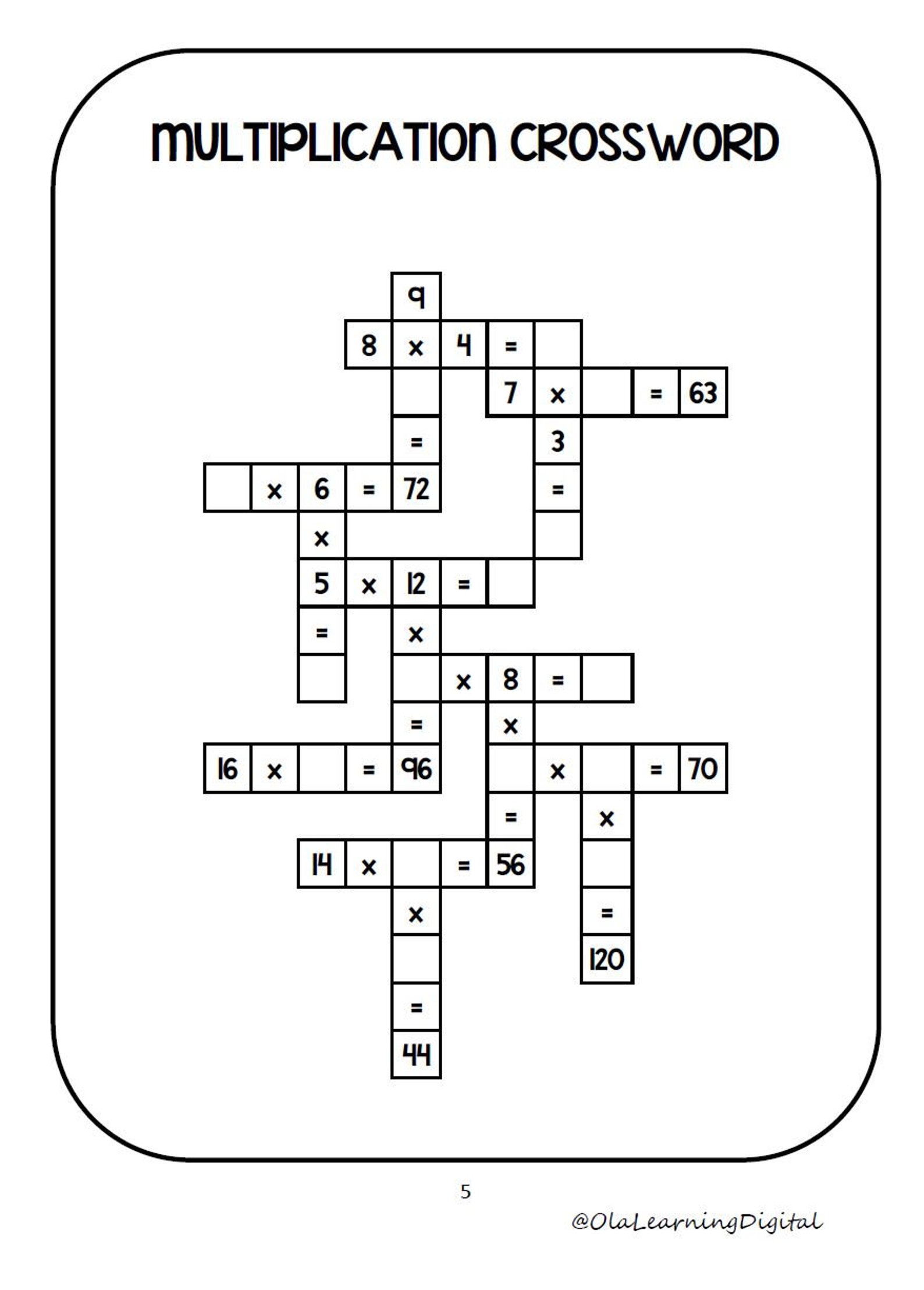 Multiplication Crossword Puzzle, Multiplying Practice Worksheet ...
