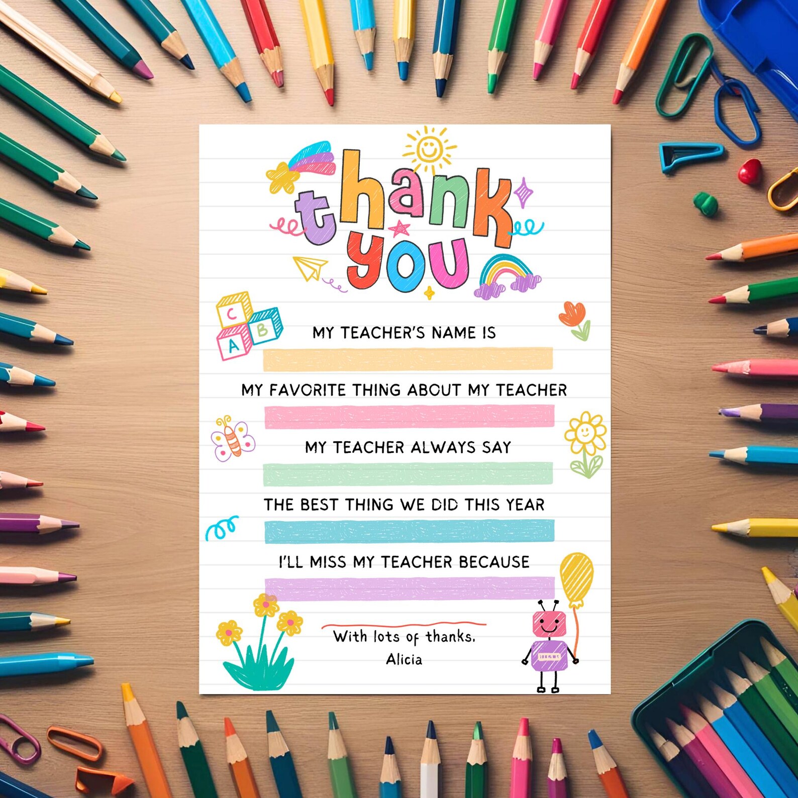 Thank You Teacher Gift Printable Letter, Teacher Appreciation Coloring ...