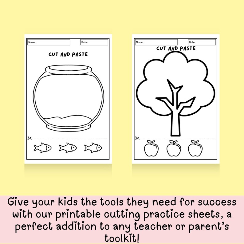 Scissor Skill Cutting Practice Worksheet for Preschool, Toddler Cut ...