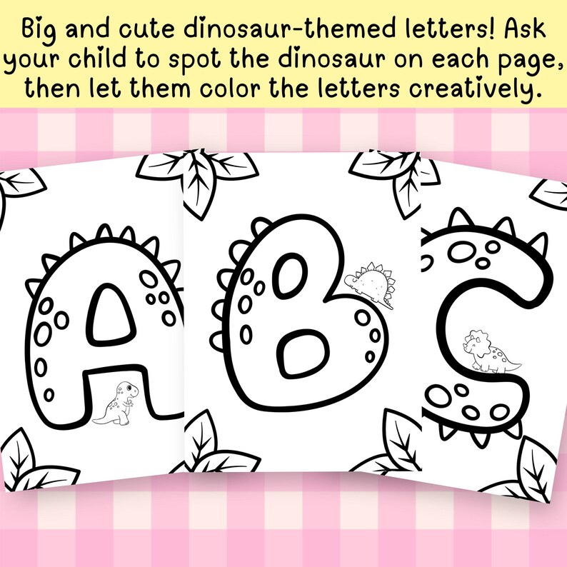 Alphabet Letter Coloring Dinosaur Themed, ABC Coloring Worksheet, Cute ...