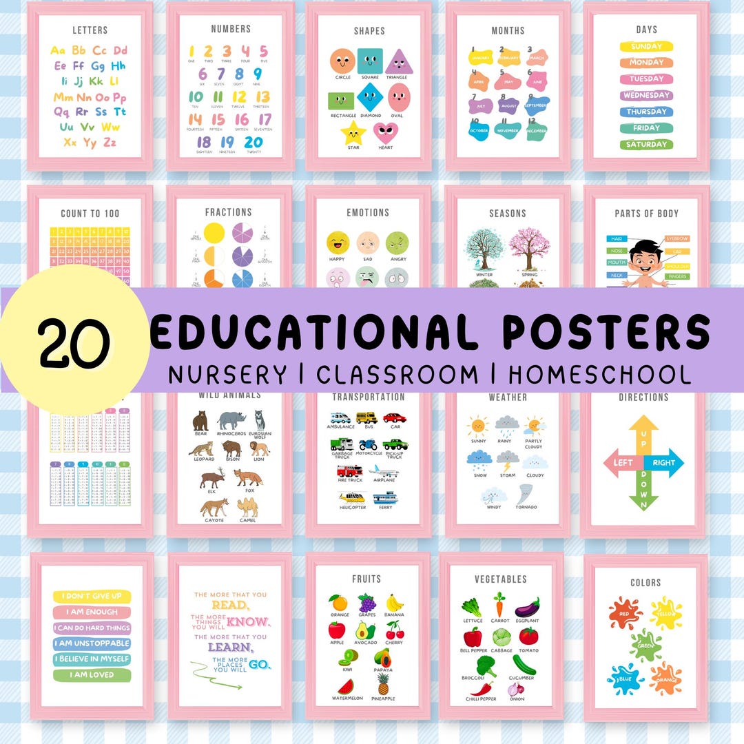 20 Educational Posters for Kids, Homeschool Learning Wall Art Decor ...