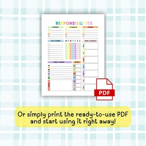 Kids Daily Responsibilities Chart, Weekly Organization Sheet, Editable ...