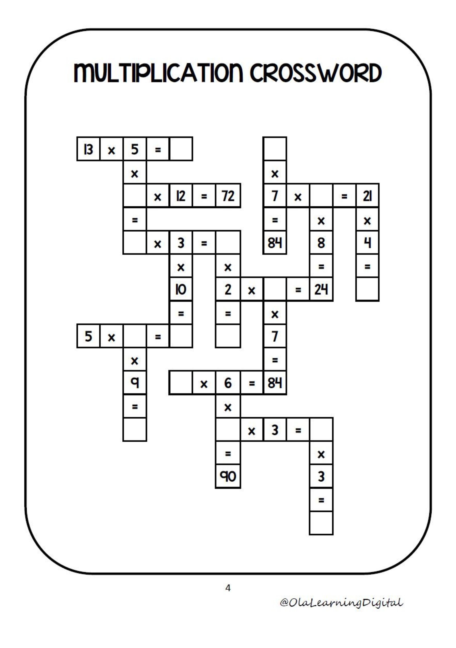 Multiplication Crossword Puzzle, Multiplying Practice Worksheet ...
